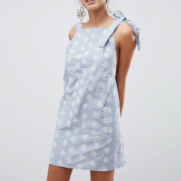 ASOS | Dresses | Asos Design Cotton Broderie Stripe Dungaree Overall Mini Sundress P370 | Poshmark
